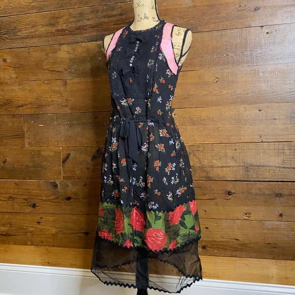 Coach | Dresses | Coach Bib Teared Black Floral Dress | Poshmark